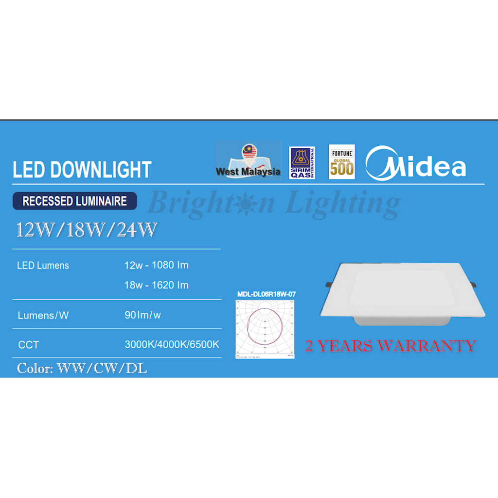 Midea Lighting Downlight Square 6" (12W,18W,24W) | Shopee Malaysia