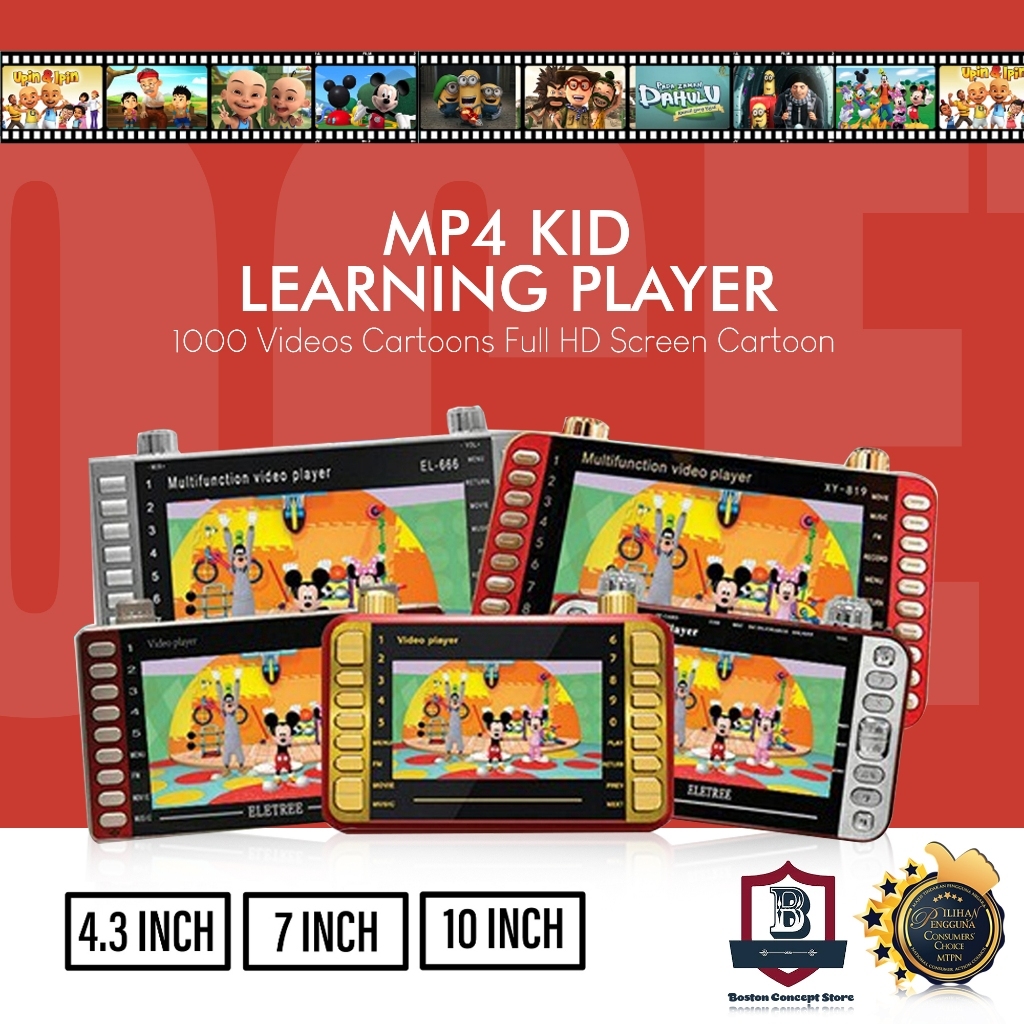 MP4 Kid Learning Player 1000 Videos Cartoons Full HD Screen Cartoon Kid ...