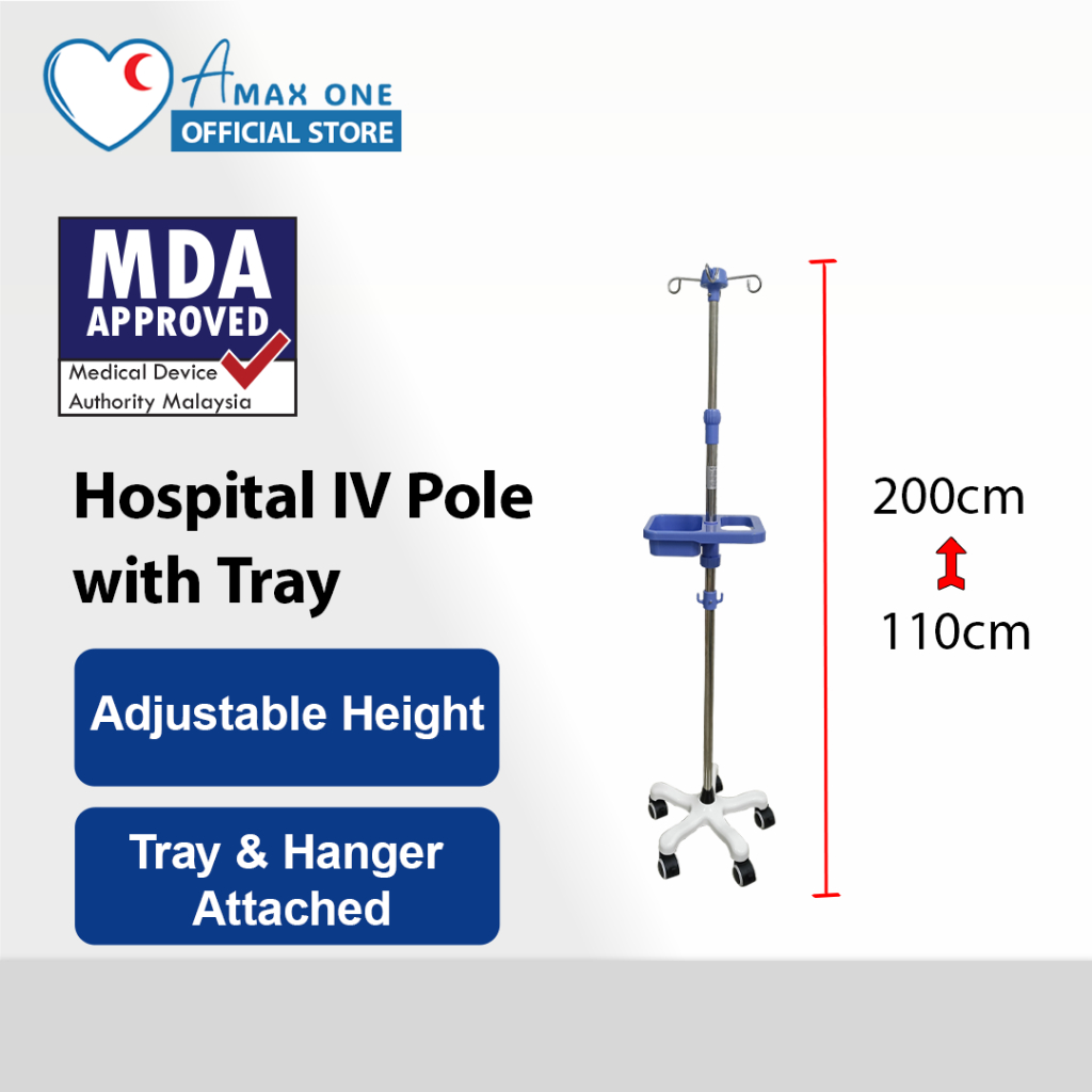 Hospital IV Pole 4 Hooks (Drip Stand) - Without Wheel / With Wheel ...