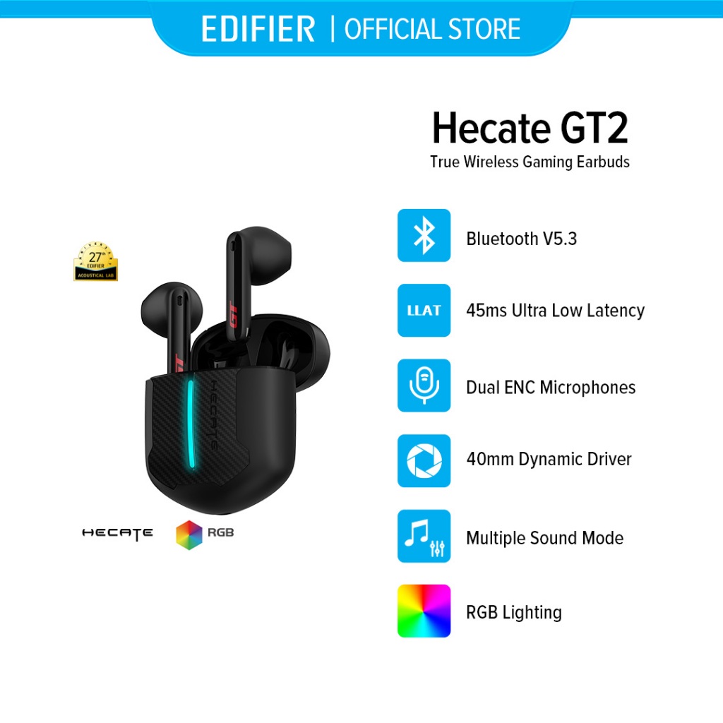 Edifier Hecate GT2 Gaming Earbuds - Bluetooth V5.3 | 13mm Dynamic Driver | Low Latency | Light ...