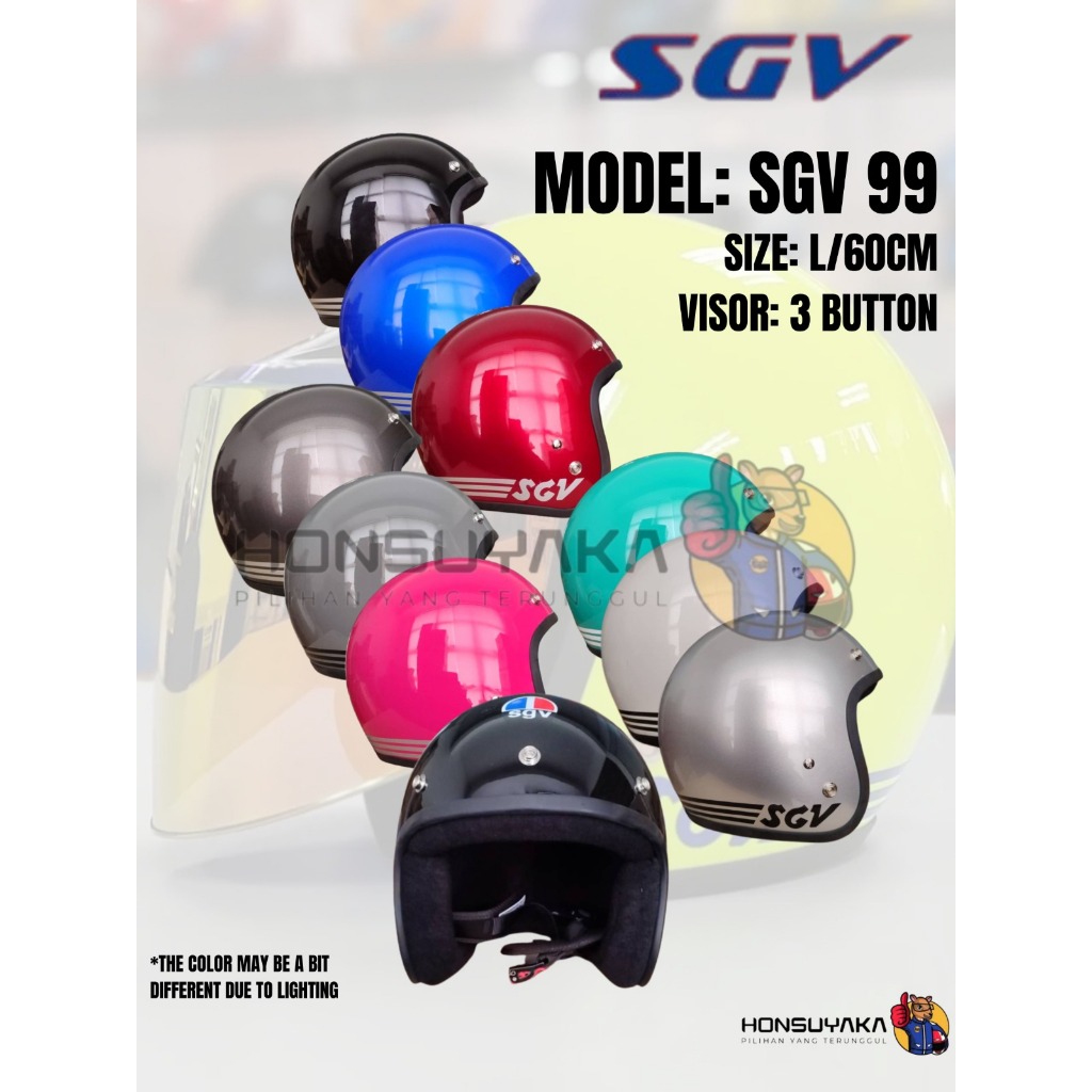 HELMET SGV 99 ( BLUE/RED/WHITE/GREY/PEARL/SILVER/BLACK) | Shopee Malaysia