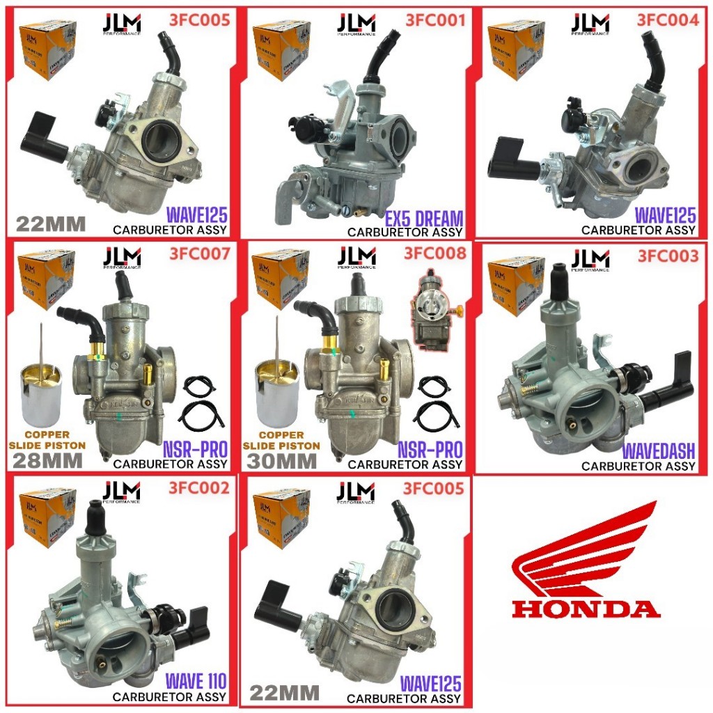 JLM HONDA KEIHIN CARBURETOR ASSY EX5 DREAM W110 DASH110 W125 NSR PRO WAVE125 STD RACING EX5DREAM ...