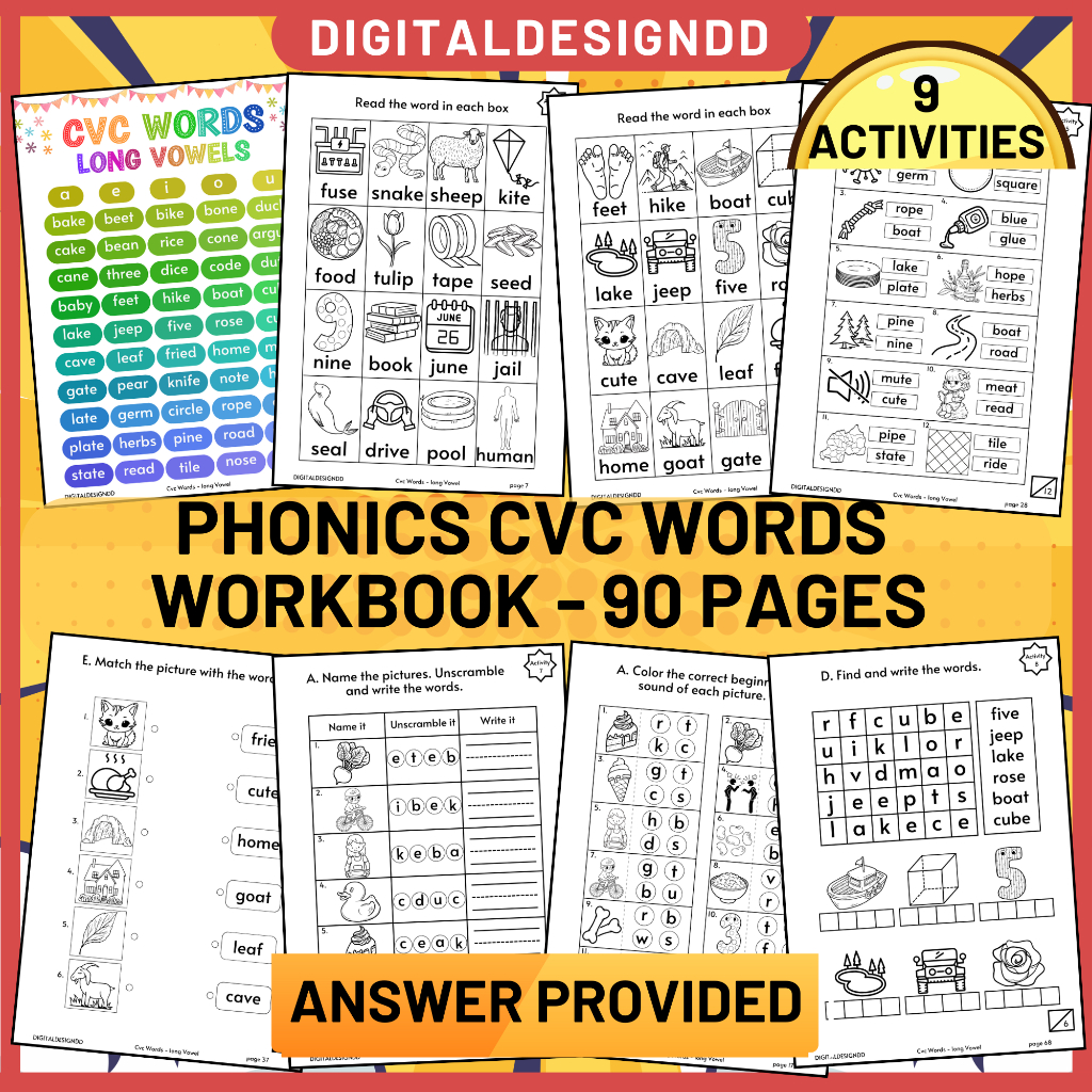 PDF Phonics CVC Words English Worksheet long vowel kids activities for ...
