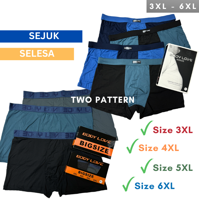 (3XL-6XL) 2pcs Boxer Lelaki Plus Size Underwear Men Celana Seluar Dalam ...