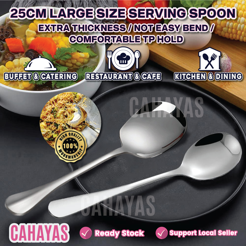 [M'sia Stock] 25CM Large Extra Thick Stainless Steel Big Serving Spoon ...