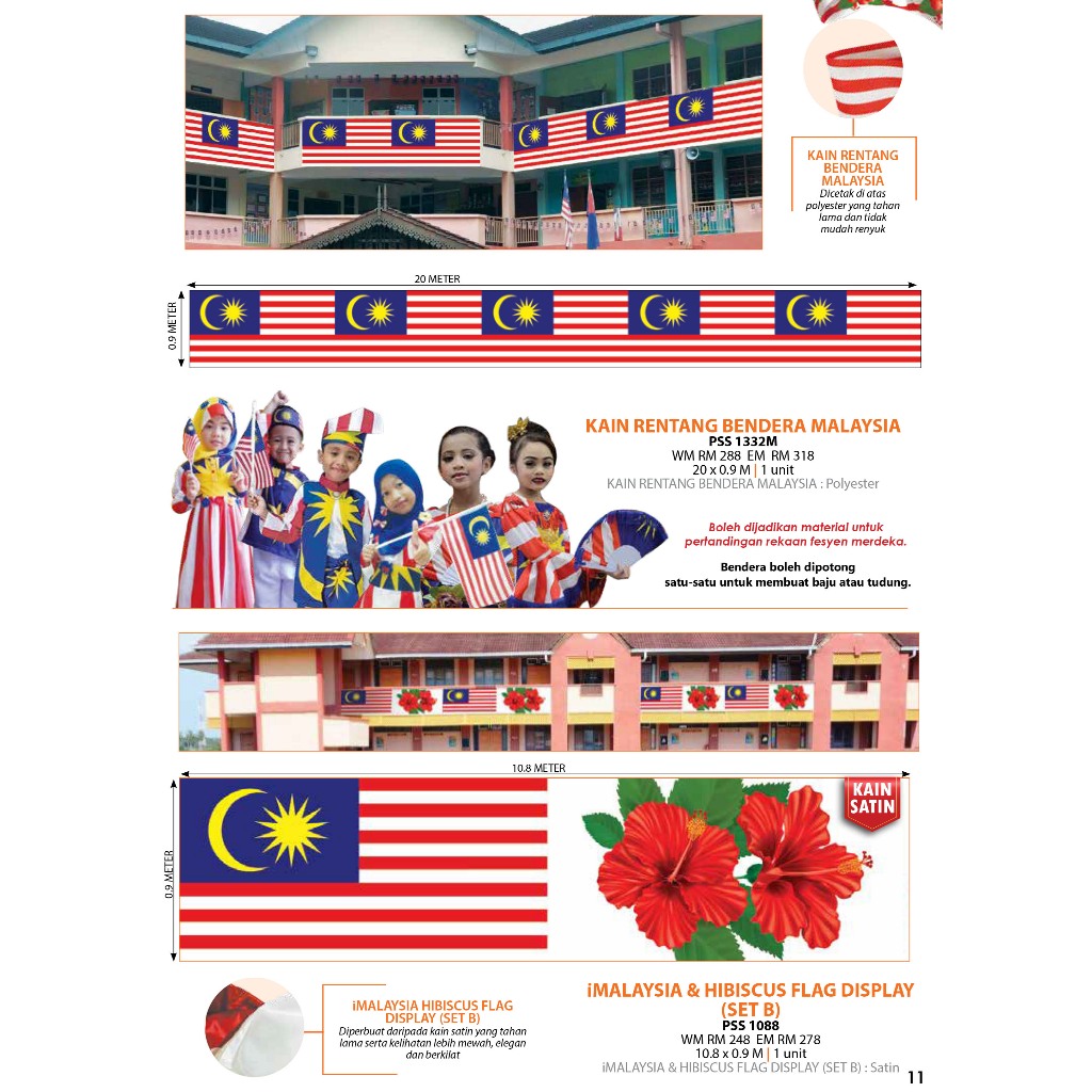 KAIN RENTANG BENDERA MALAYSIA polyester yang tahan lama tidak mudah ...