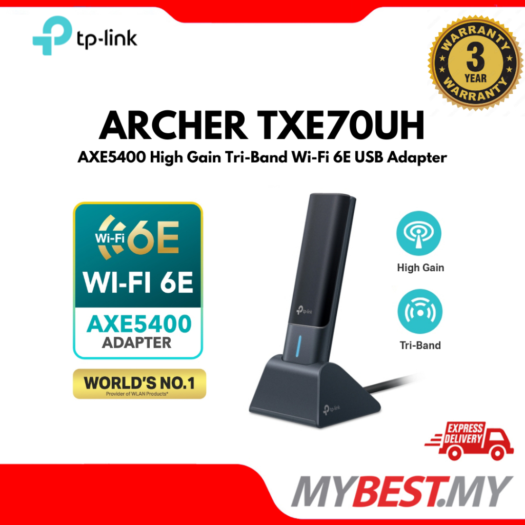 TP-Link Archer TXE70UH AXE5400 WiFi 6E High Gain Wireless Tri-Band USB 3.0 Adapter For Desktop ...