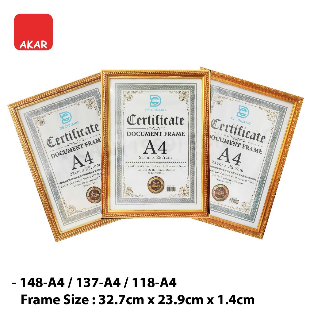 A4 Certificate Frame / Keep Wall Photo Frame / Standable Painting Frame A4 Size With Gold Border ...