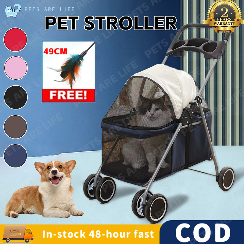 4 Wheel Foldable Pets Trolley Cats Dogs Stroller Foldable Trolley Cat ...