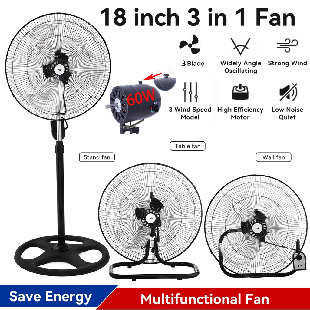 【2 Year Warranty】18 inch Kipas Industri Stand Fan 60W Strong Wind 3 in1 ...