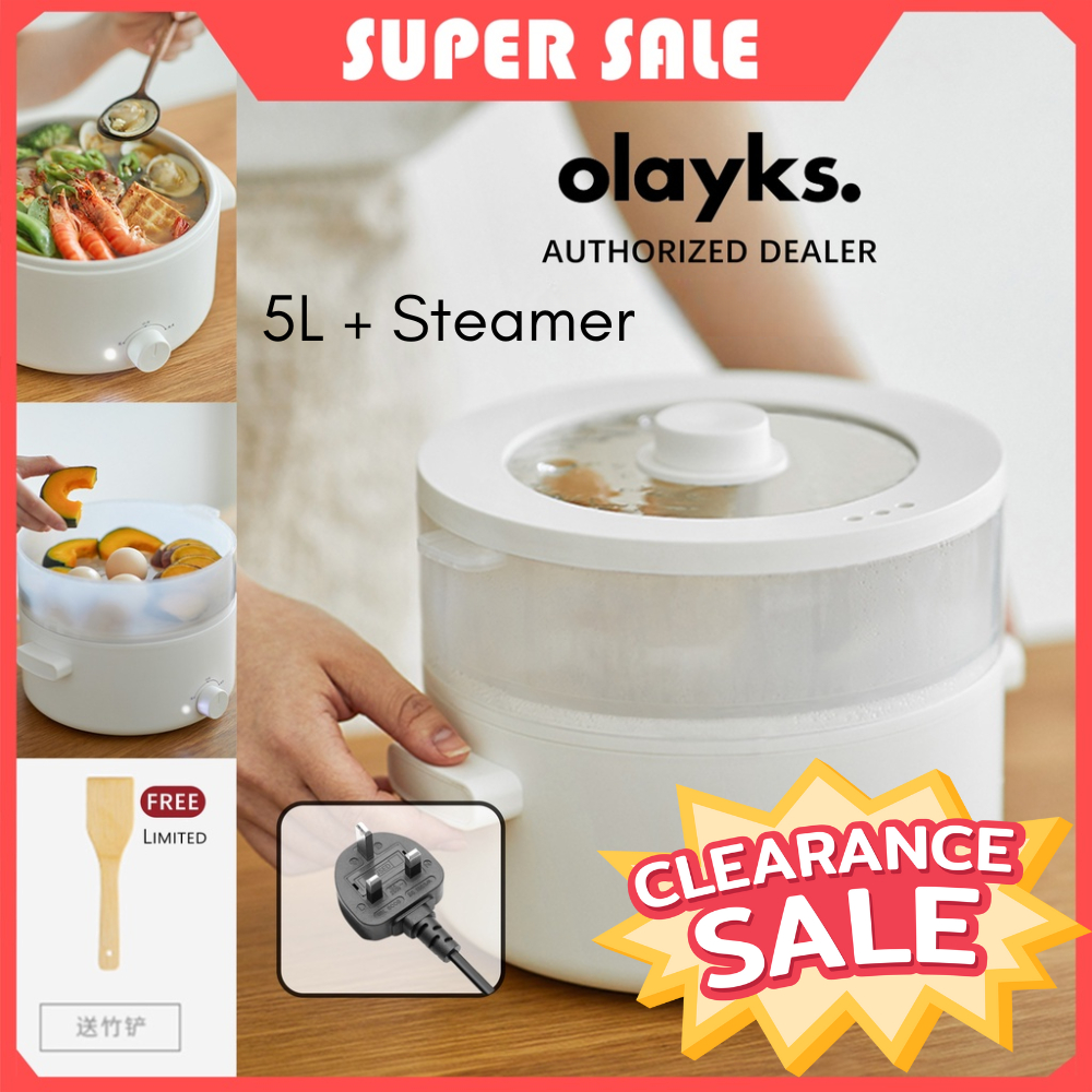 Olayks 3L/5L Electric Cooker w/Steamer 1000W Fast Heat Ceramic Inner ...