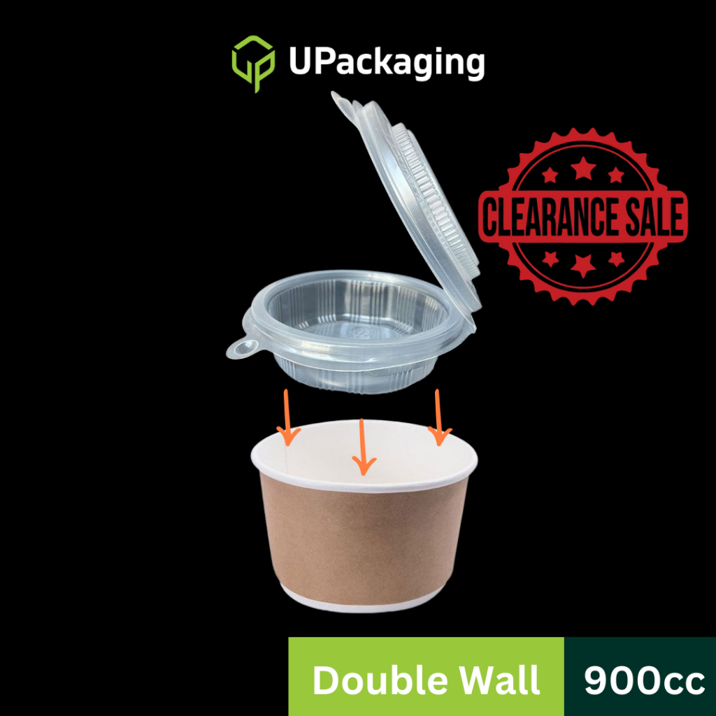 [15/50 Pcs] 900cc DOUBLE WALL PAPER BOWL Kraft Brown Inner Bowl Double ...