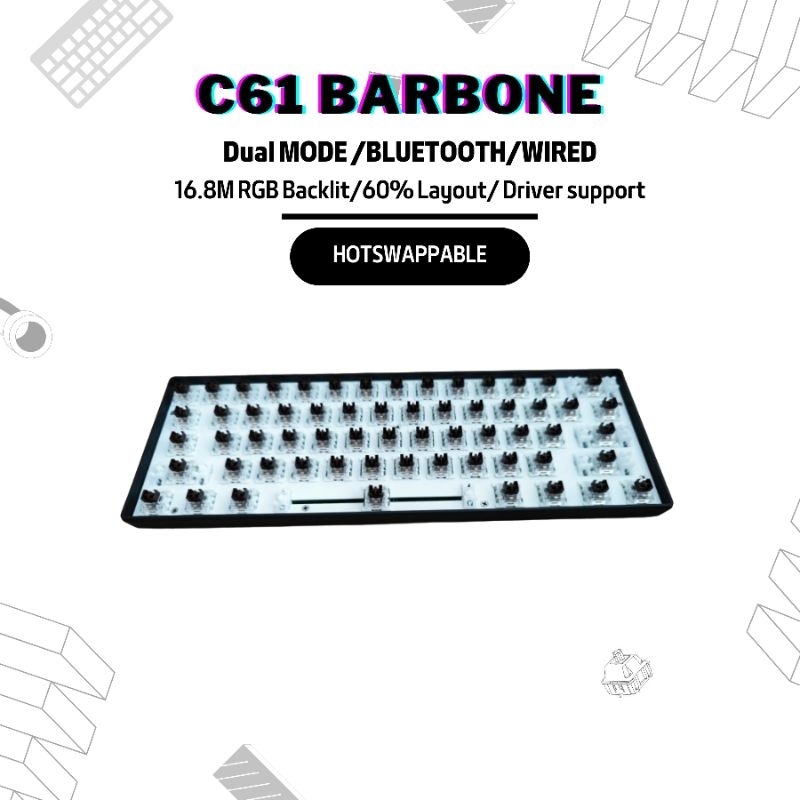 Cxtech C61 Dual mode RGB 61Key Barbone Hotswapable Mechanical keyboard ...