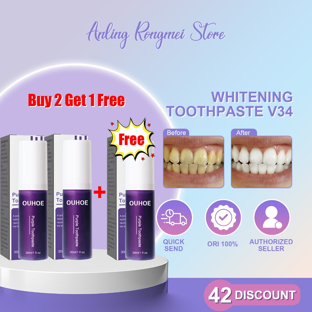 OUHOE【Buy 2 Get 1 Free】Whitening Toothpaste V34 30ml Whitening Toothpaste Purple Toothpaste ...