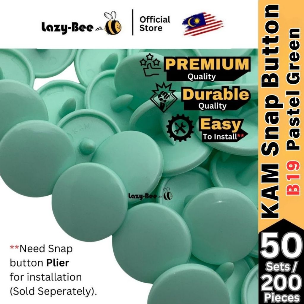 LAZY BEE B19 Pastel Green 50 Set 200 pcs T3 T5 KAM Snap Button Plastic ...