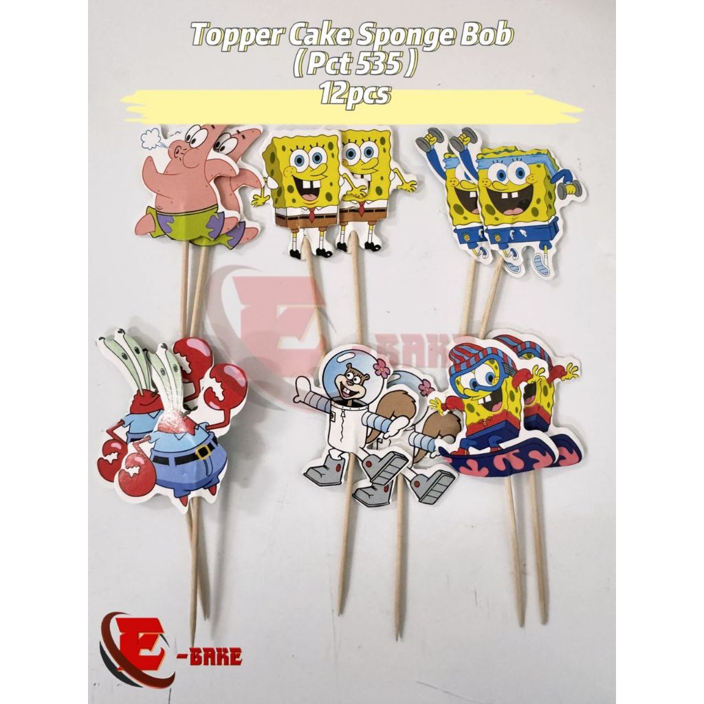 CAKE CARTOON TOPPER ONE SET 12 PCS |SPONGE BOB | PCT535 | Shopee Malaysia