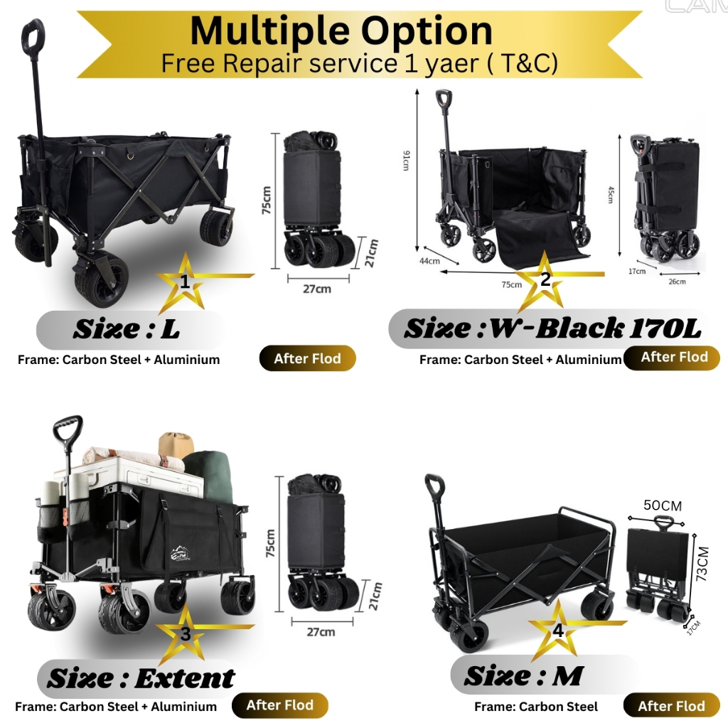 210L Wagon Trolley Camping Foldable Shopping Trolley Wagon Blackdog ...