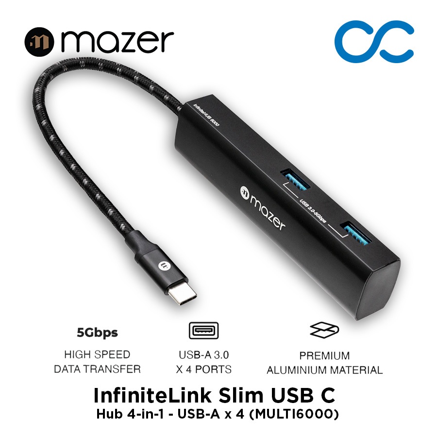 MAZER InfiniteLink Slim USB C Hub 4-in-1 USB-A x 4 (MULTI6000) - Black ...