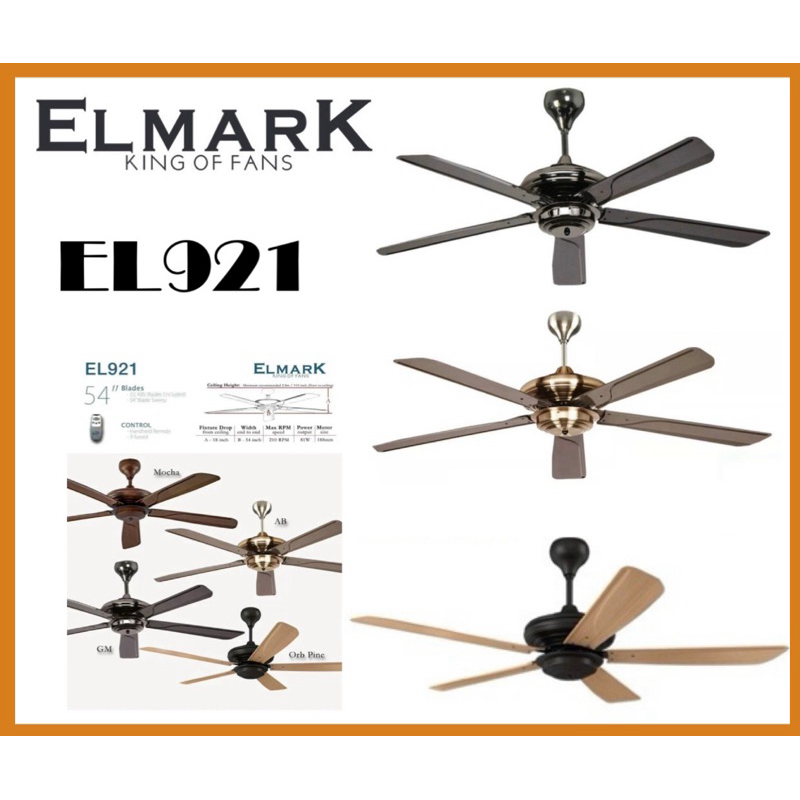 Elmark 921 ceiling fan with remote control Alpha Deka Rubine Kdk ...