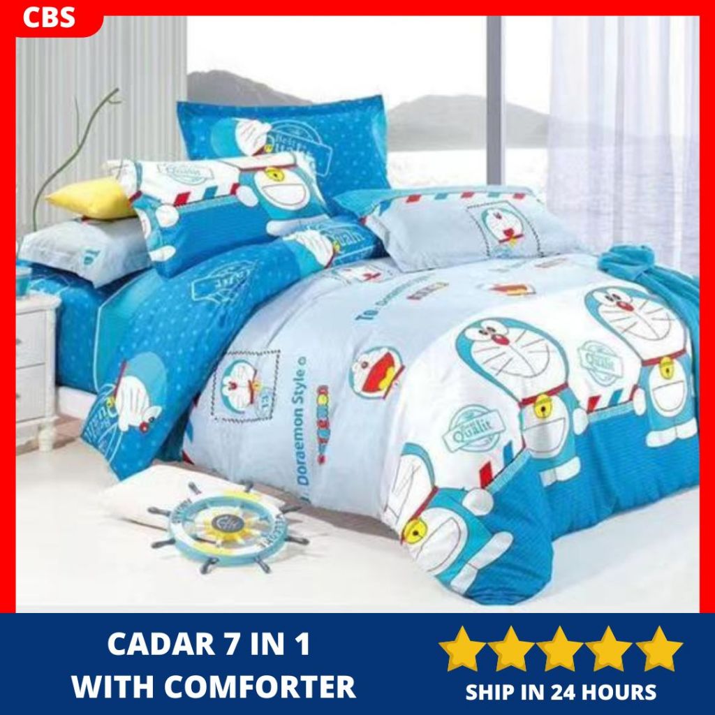 Cadar Cotton Cartoon 7 in 1 With Comforter Doremon | Shopee Malaysia