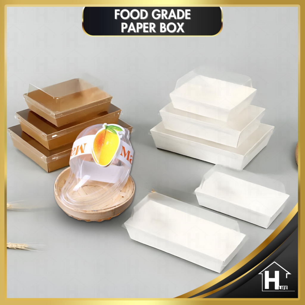 Kraft & White Paper Square and Rectangular Cake Box with Transparent ...