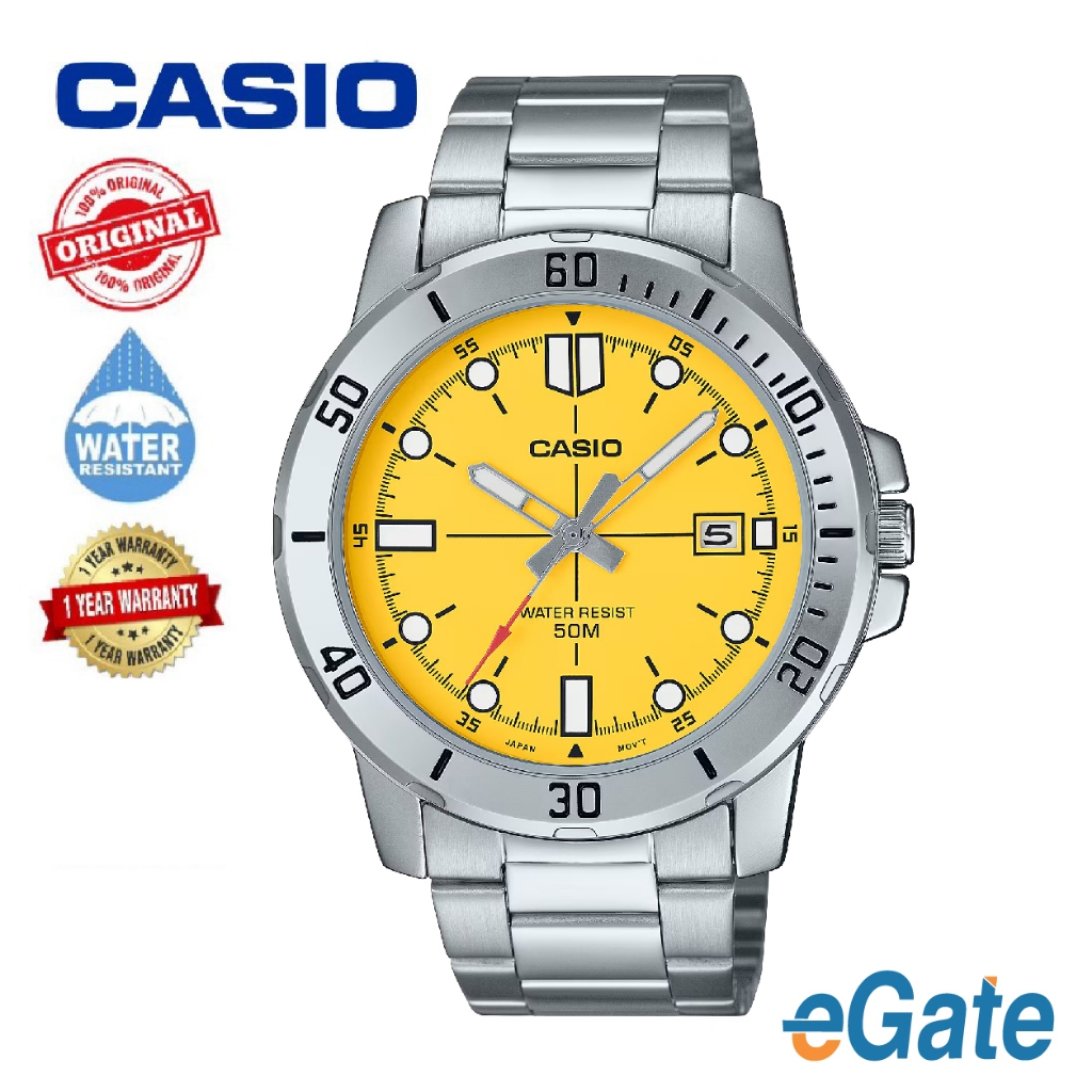 Casio General MTP-VD01D-9EV Red Dial Silver Stainless Steel Band Men ...