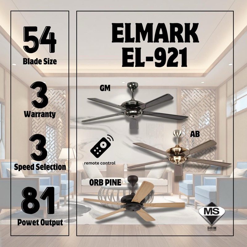 Elmark El921 54” ceiling fan with remote control Alpha Kdk Panasonic ...