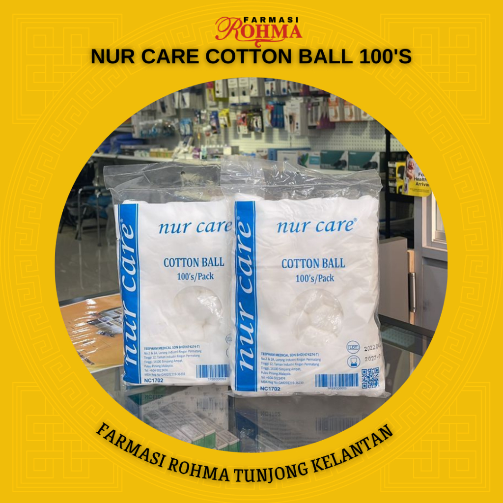 [🔥FARMASI ROHMA🔥] NUR CARE COTTON BALL 100'S/PACK | Shopee Malaysia
