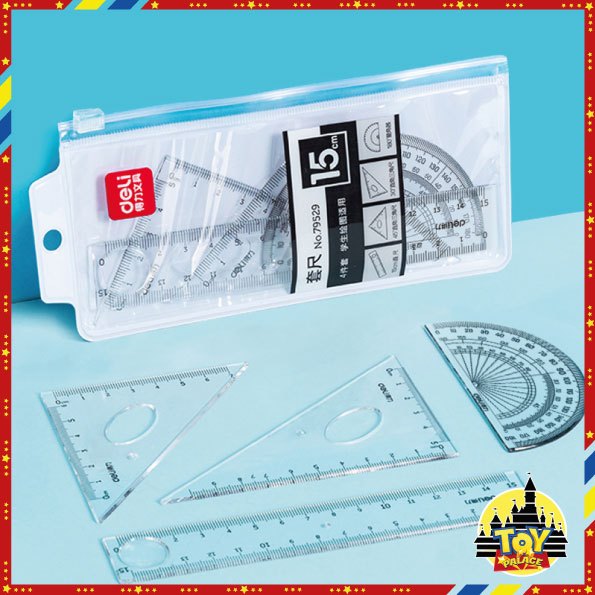Deli Mathematical Geometry Ruler Set 4 Pieces Set For Student Use ...