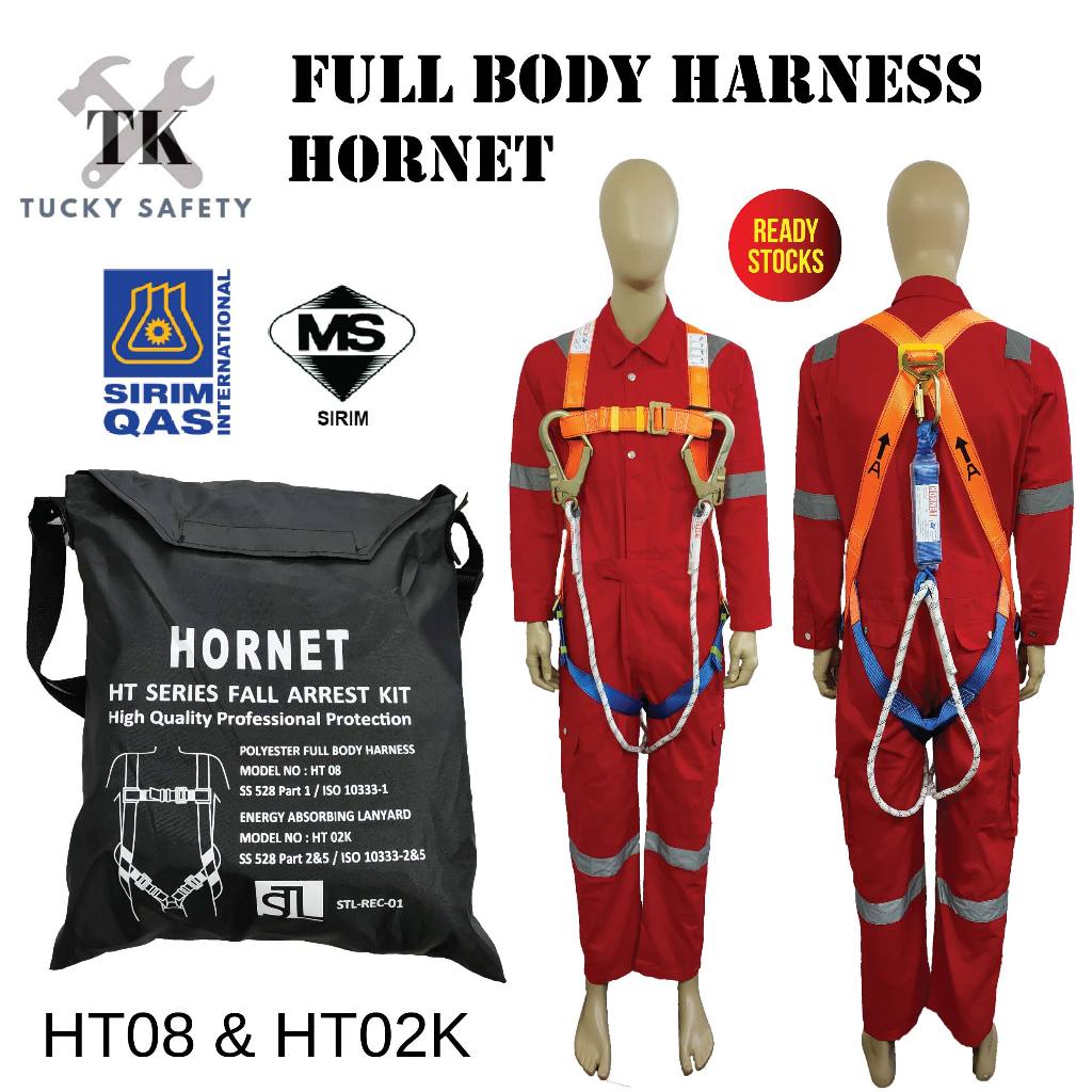 [ HORNET ] SAFETY FULL BODY HARNESS FALL PROTECTION WITH POLYAMIDE LANYARD LARGE HOOK & ABSORBER ...