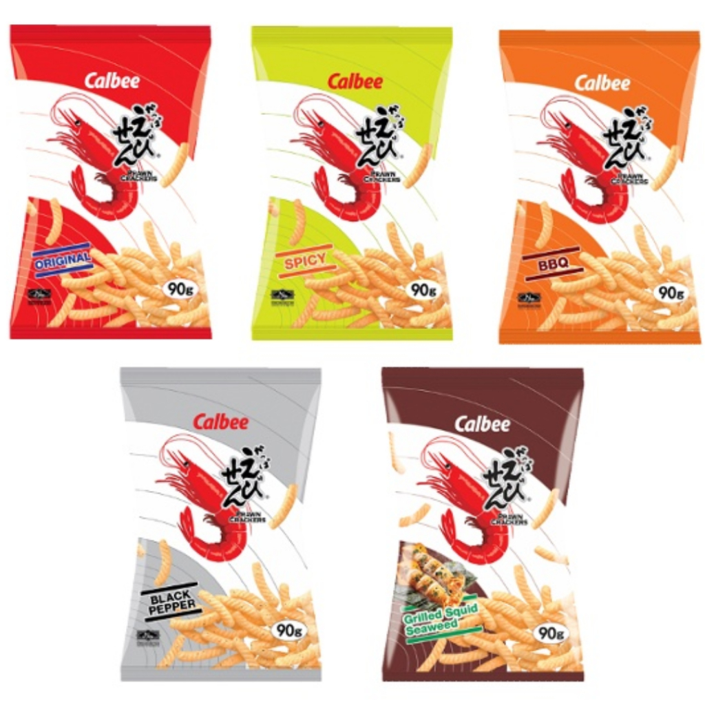Calbee Prawn Crackers 90g [ Original / Spicy / Barbecue / Black Pepper ...