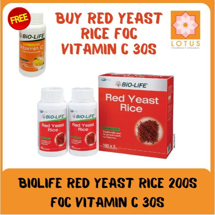 Bio-Life Red Yeast Rice Capsules 100s x2 FOC Vitamin C 30s | Shopee ...