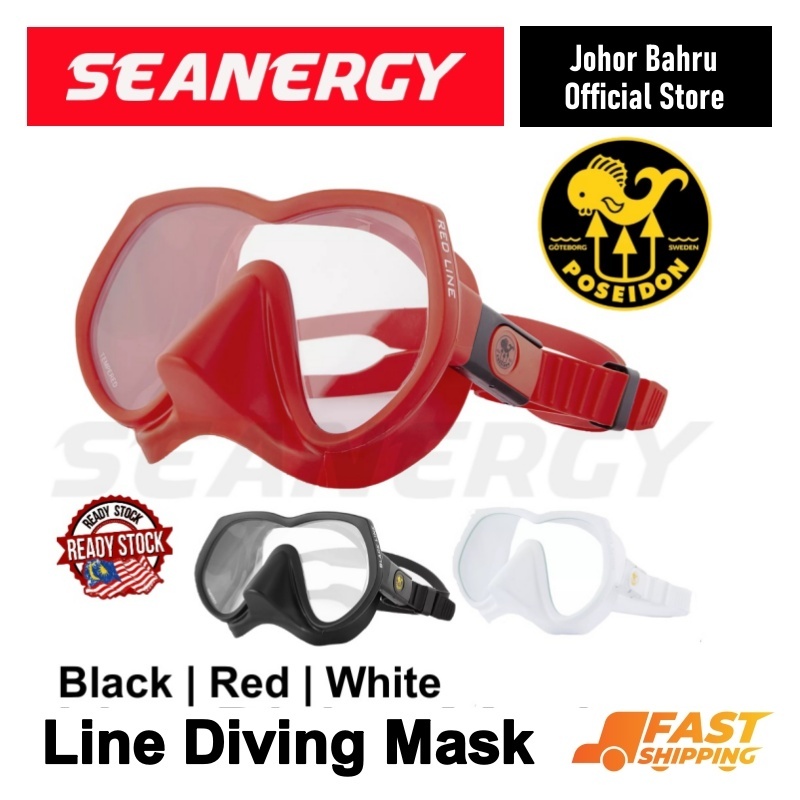 POSEIDON Black Line Red Line White Line Scuba Diving Mask Low Voume ...