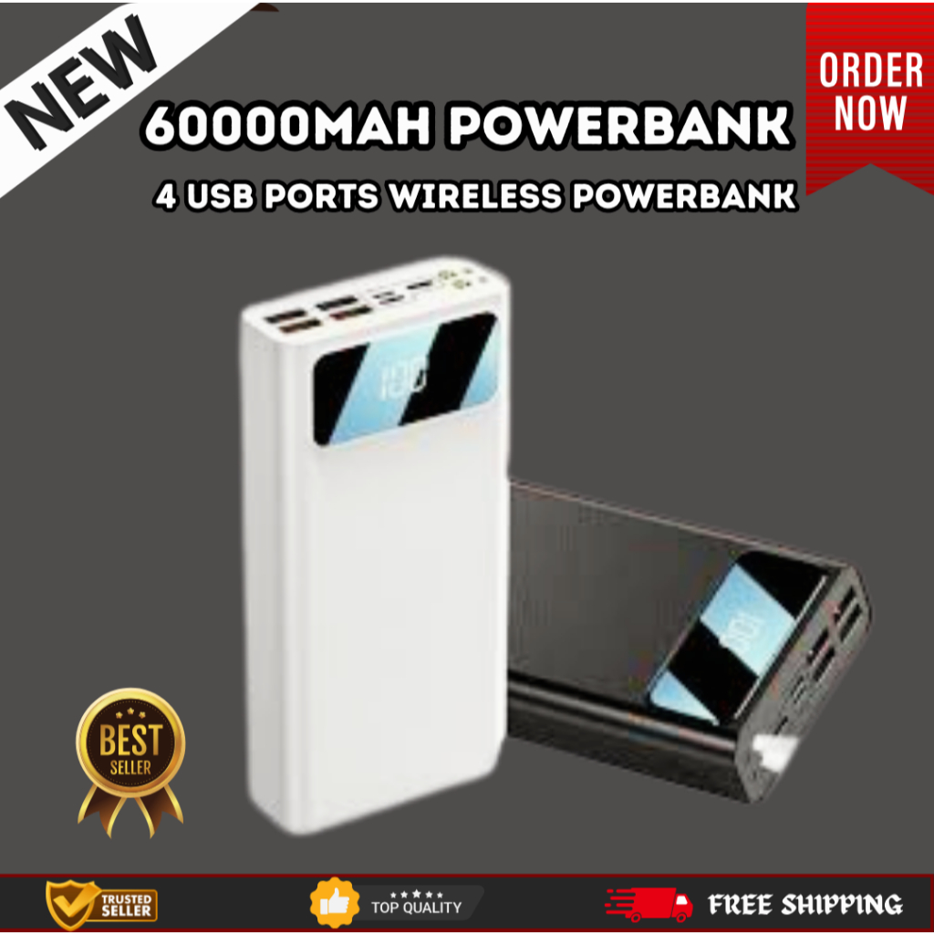 Original 60000mAh Power Bank Full Capacity Portable Charger 4 Usb Ports ...
