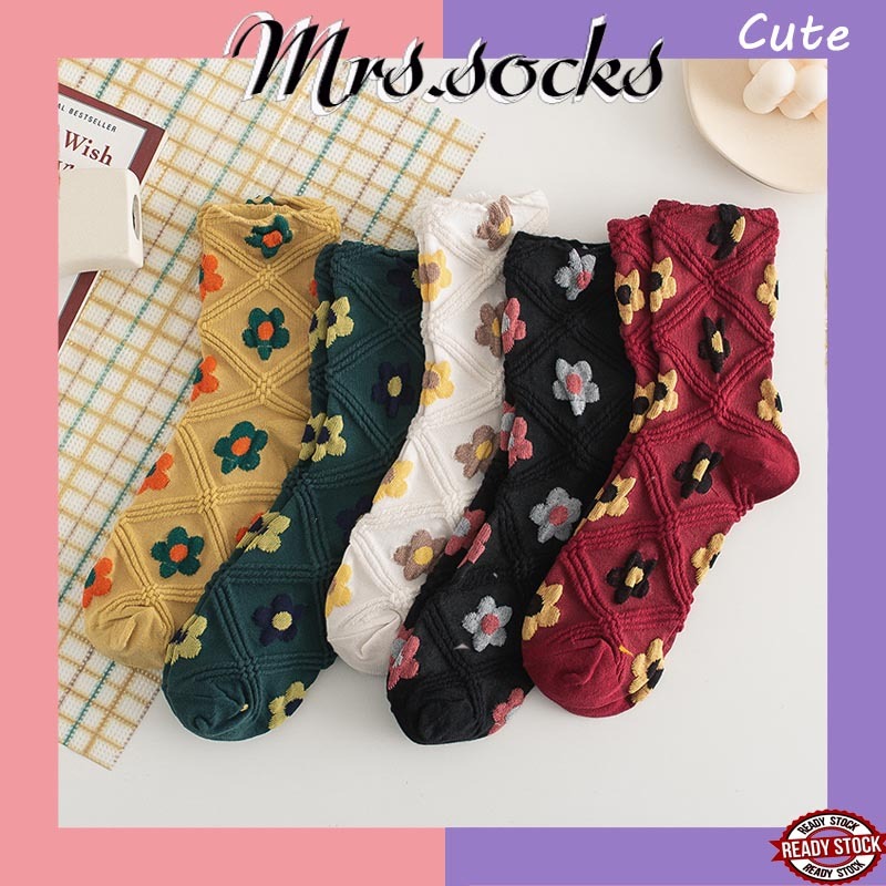 Mrs.socks Flower Pattern Tide Sock Ins Long Socks Women Stokin Panjang ...