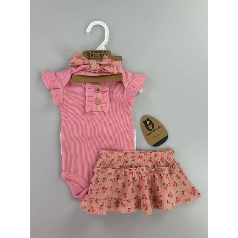 Baby Kids Girl Rabbit Bear 3pcs Set Romper Dress Hairband Organic Cotton