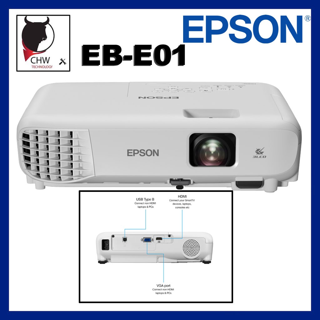 READY STOCK EPSON ORIGINAL MALAYSIA EB-E01 EBE01 EB01 DIGITAL OVERHEAD PROJECTOR MINI PROJECTOR ...
