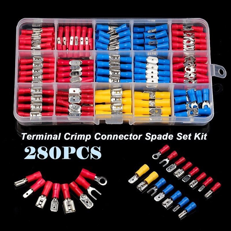 280pcs Spade Crimp wire terminal Butt Electrical Wire Cold-Pressure ...