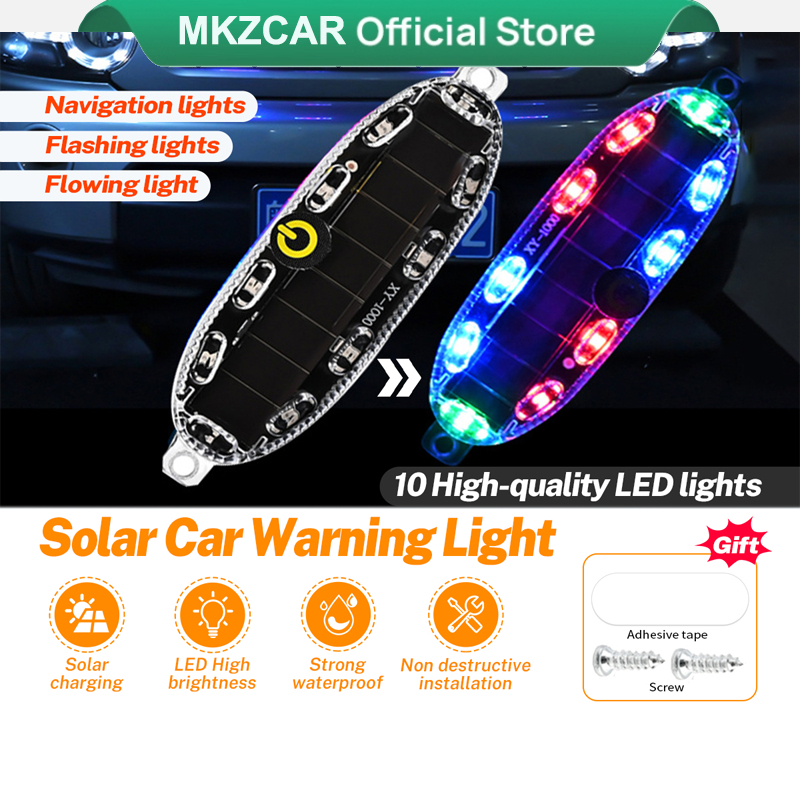Car Solar LED Charging Warning Light Universal Motorcycles Bicycles ...