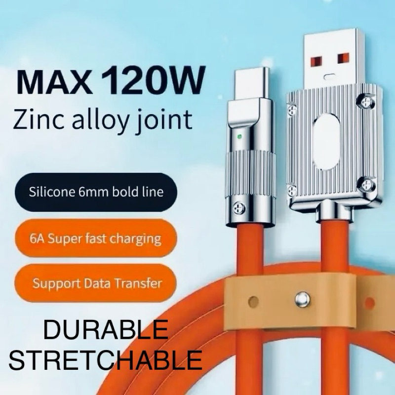 Stretchable & Durable 120W 6A Data Cable IOS & Micro 1m Zinc Alloy ...