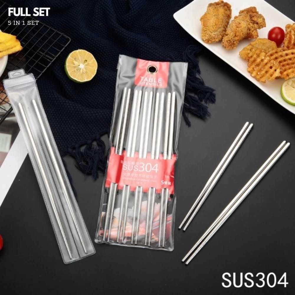 RMI KOREAN 5 PAIR (1 SET) 304 STAINLESS STEEL CHOPSTICK PORTABLE ...