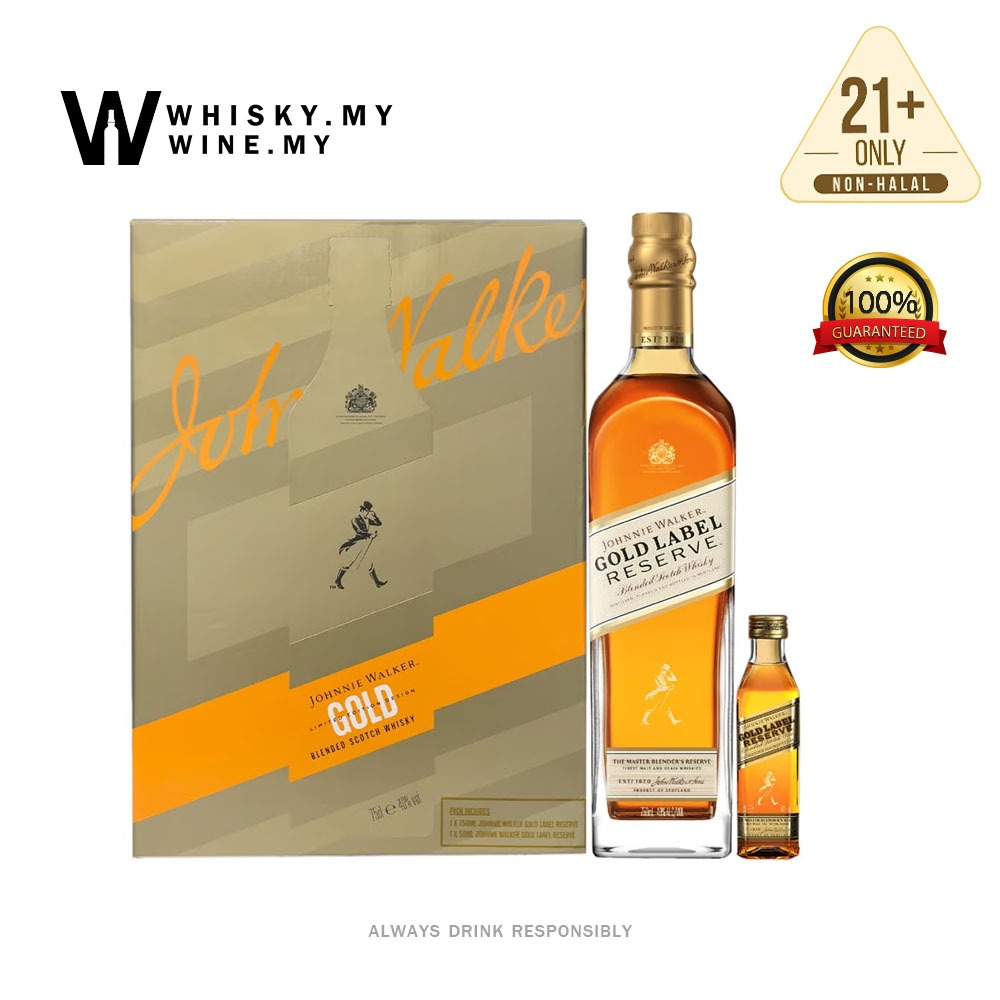 JOHNNIE WALKER Gold Label Reserve (750ml) + Gold Label Miniature (50ml ...