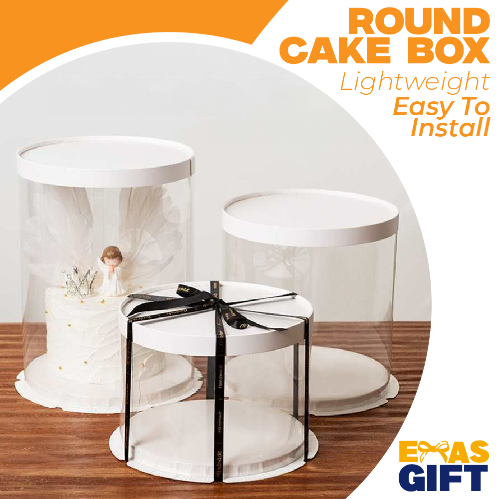 Round Transparent Cake Box White Without Ribbon Kotak Hantaran Bulat ...
