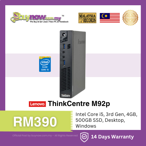 Lenovo ThinkCentre M92p Intel Core i5 (3rd Gen) 4GB RAM 500GB SSD ...