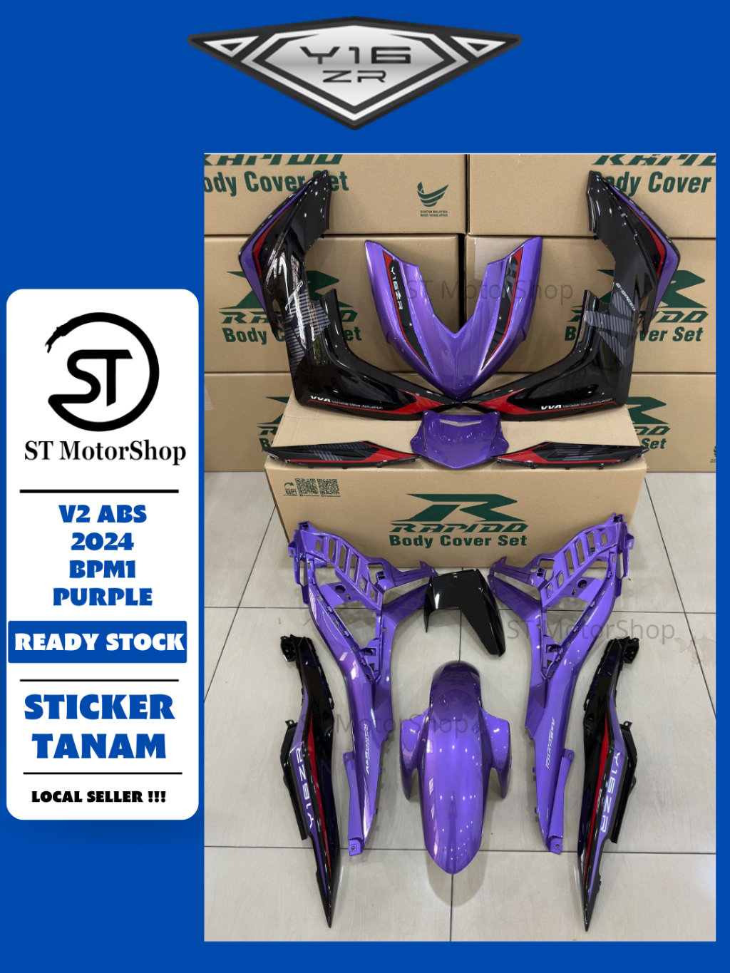 YAMAHA Y16 Y16zr V2 Abs 2024 Purple Light Grey Cover Set RAPIDO ...
