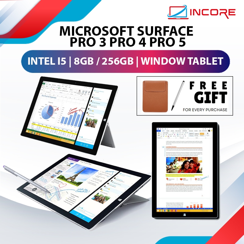 Microsoft Surface Pro 3 Pro 4 Pro 5 - Intel I5 I7 / 8GB Ram / 256GB SSD 2 in 1 Windows 11 Tablet ...