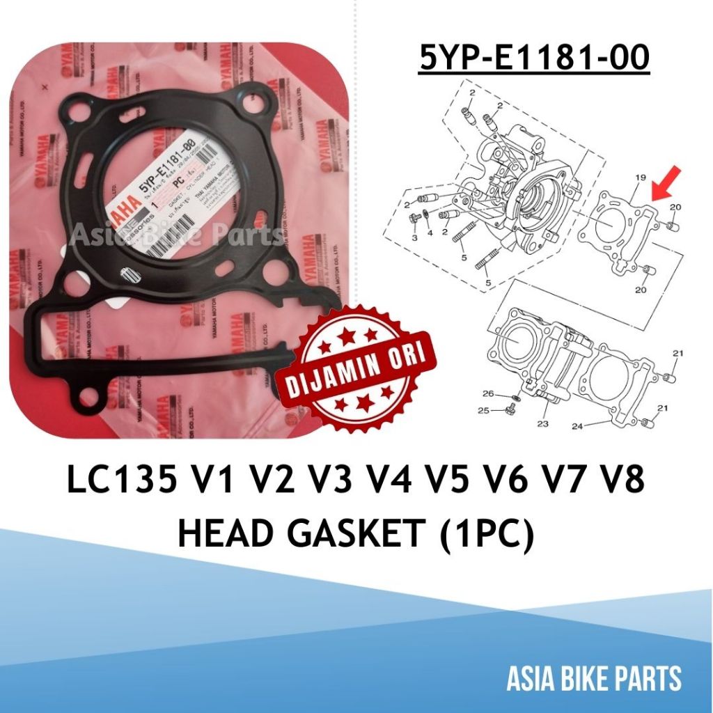 Yamaha Original LC135 V1 V2 V3 V4 V5 V6 V7 V8 Cylinder Head Gasket - 5YP-E1181-00 | Shopee Malaysia