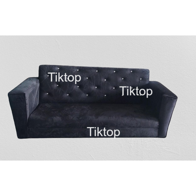 Sofa Baldu 3 Seater Velvet Sofa Classic Black L Shape Sofa + 1 Stool ...