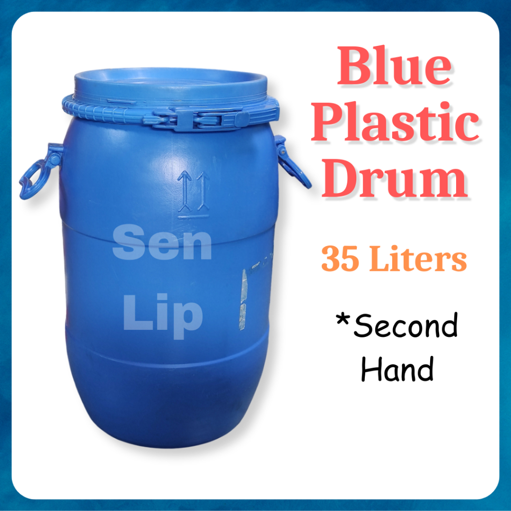 HDPE Open Top Blue Plastic Drum / Water Barrel / Tong Biru (35 Liters ...