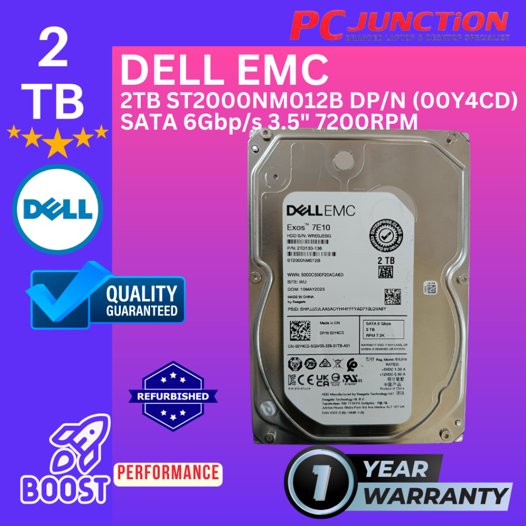 DELL EMC EXOS 7E10 2TB ST2000NM012B DP/N (00Y4CD) SATA 6Gbp/s 3.5 ...